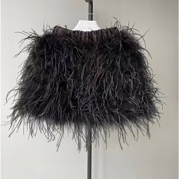 Ever Chic | Skirts | Black Full Ostrich Feather Mini Skirt Nwt | Poshmark
